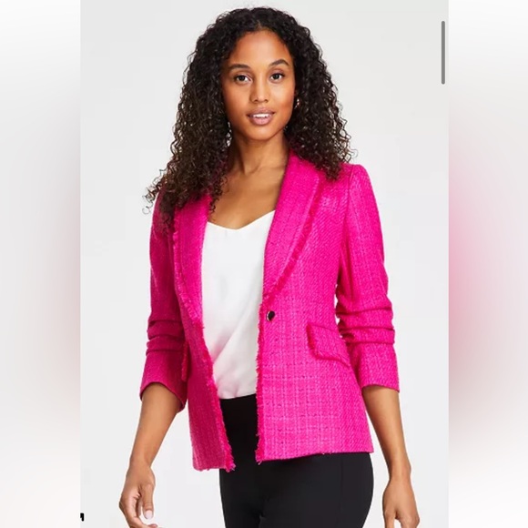 Anne Klein | Jackets & Coats | Barbie Hot Pink Blazer Tweed Fringe ...